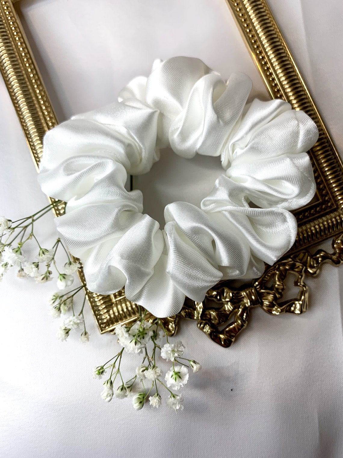 White Scrunchies Ivory Silk Satin Scrunchies Elegant | Etsy