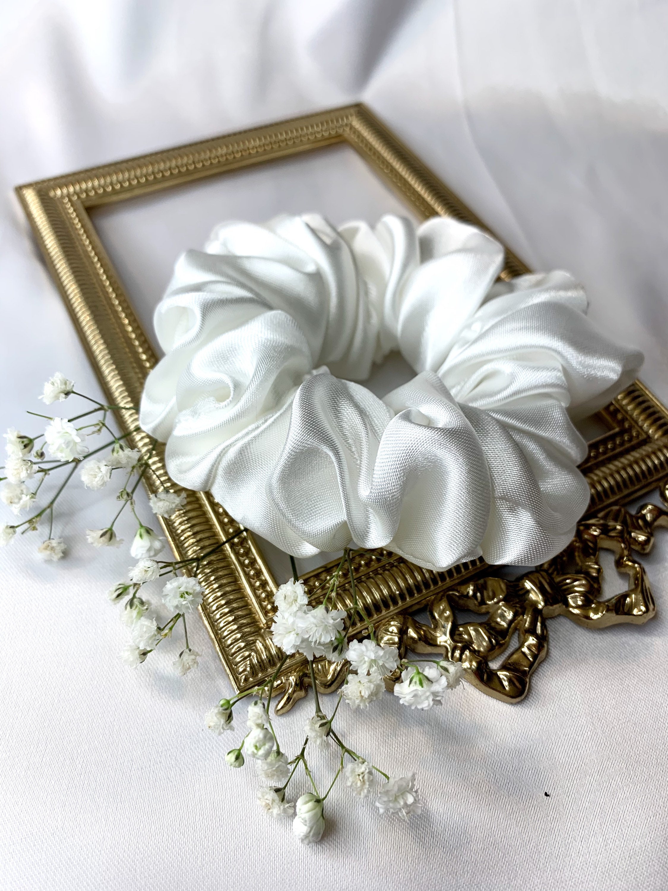 White Scrunchies Ivory Silk Satin Scrunchies Elegant | Etsy