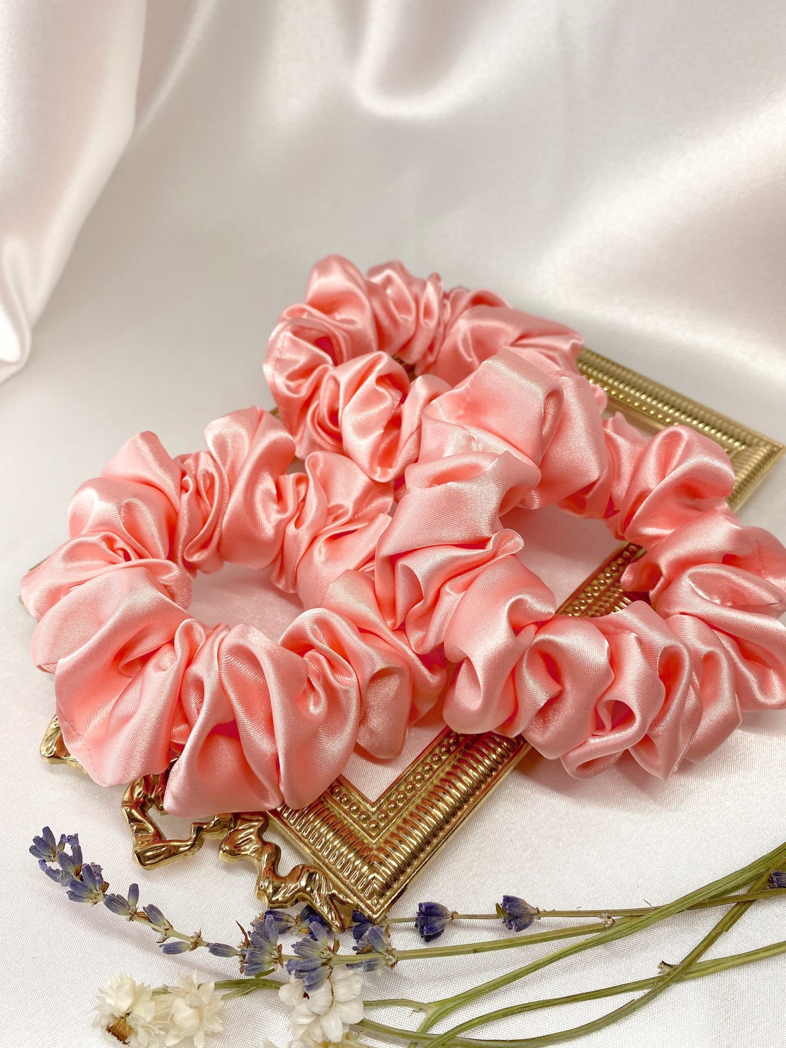 Peachy Pink Scrunchie Silky Satin Scrunchies Elegant | Etsy