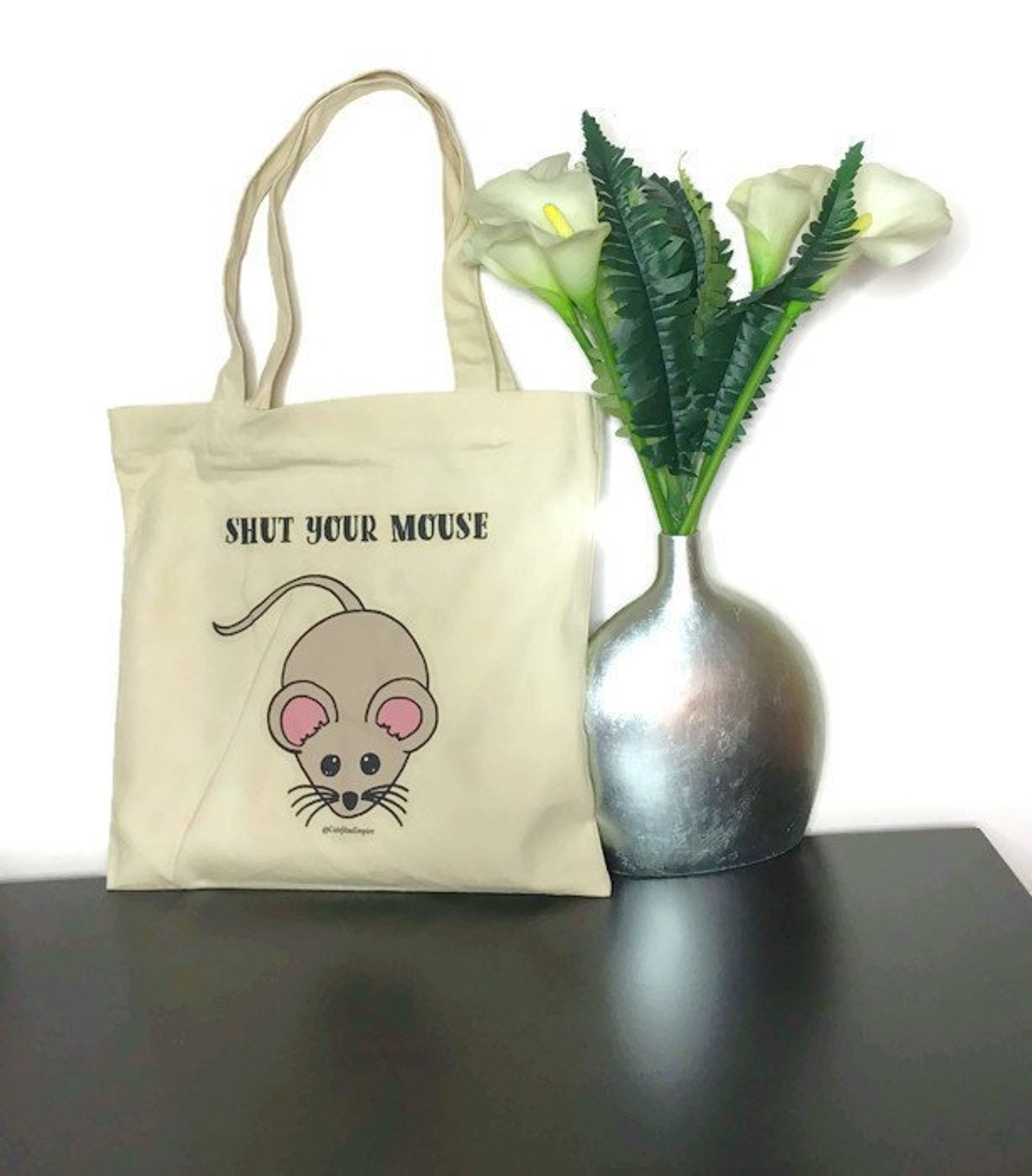 Funny Reusable Canvas Bag Shut Your Mouse | Etsy
