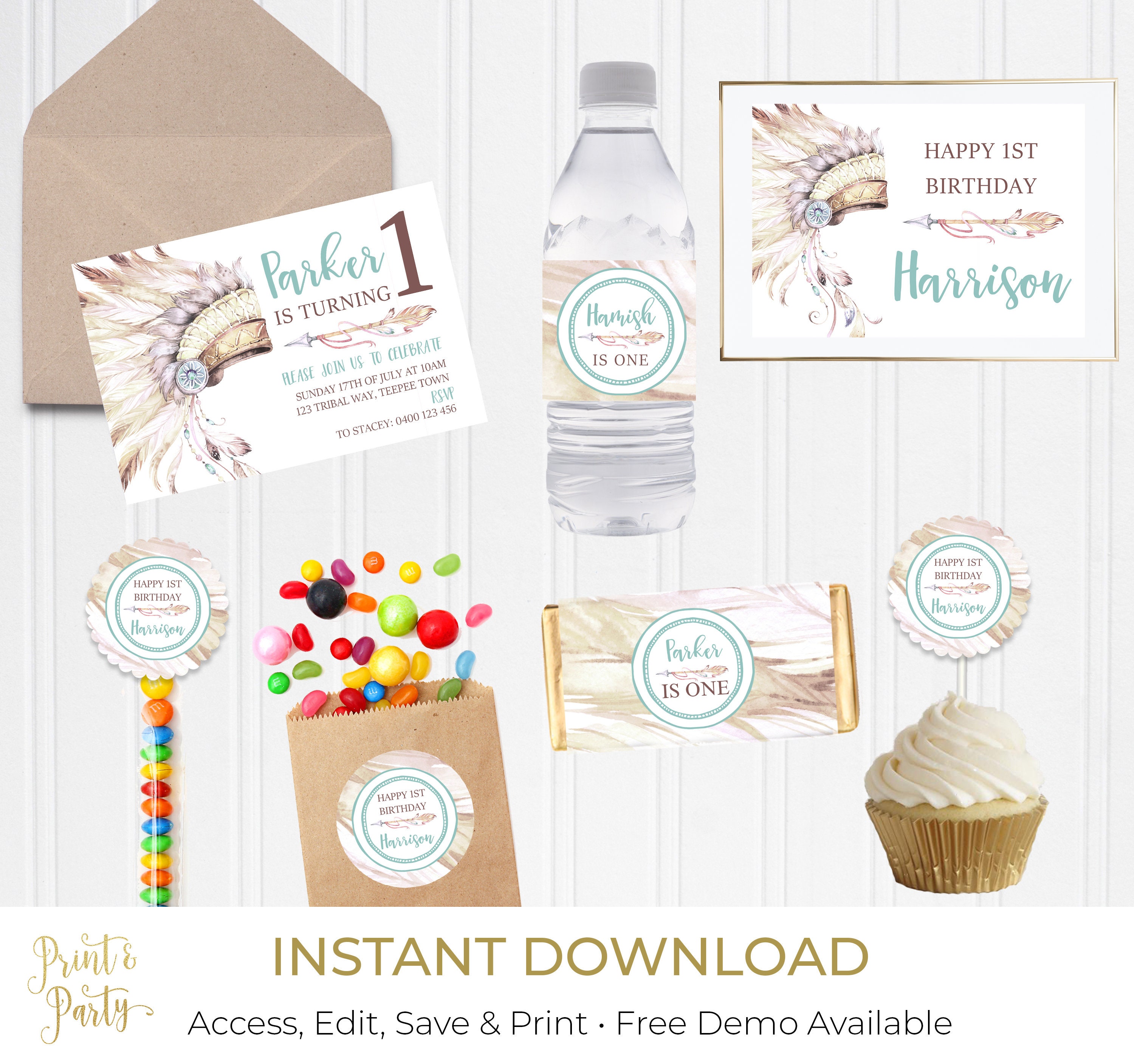 Watercolor Tribal DIY Party Package Printable DIY Stationery Set ...