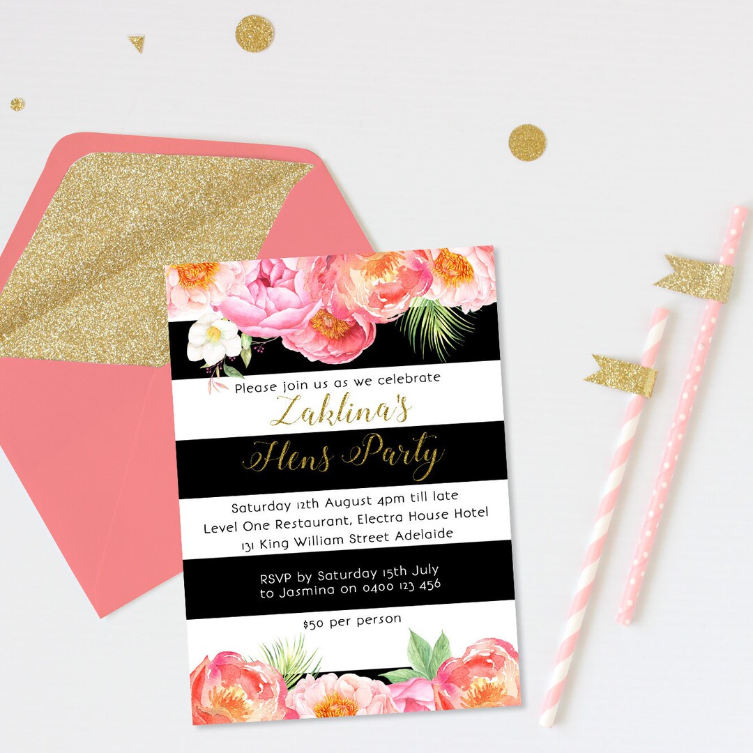Floral Striped DIY Printable Invitation Editable Instant - Etsy