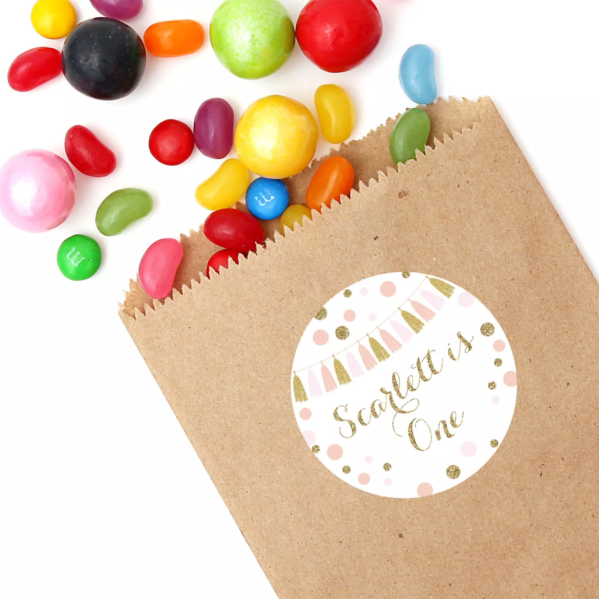 Pink and Gold Bunting DIY Circle Tag Party Sticker Cupcake Toppers ...