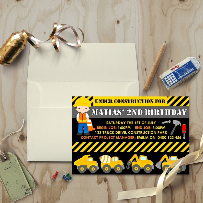Construction Party, DIY Printable Invitation, Editable Instant Download ...