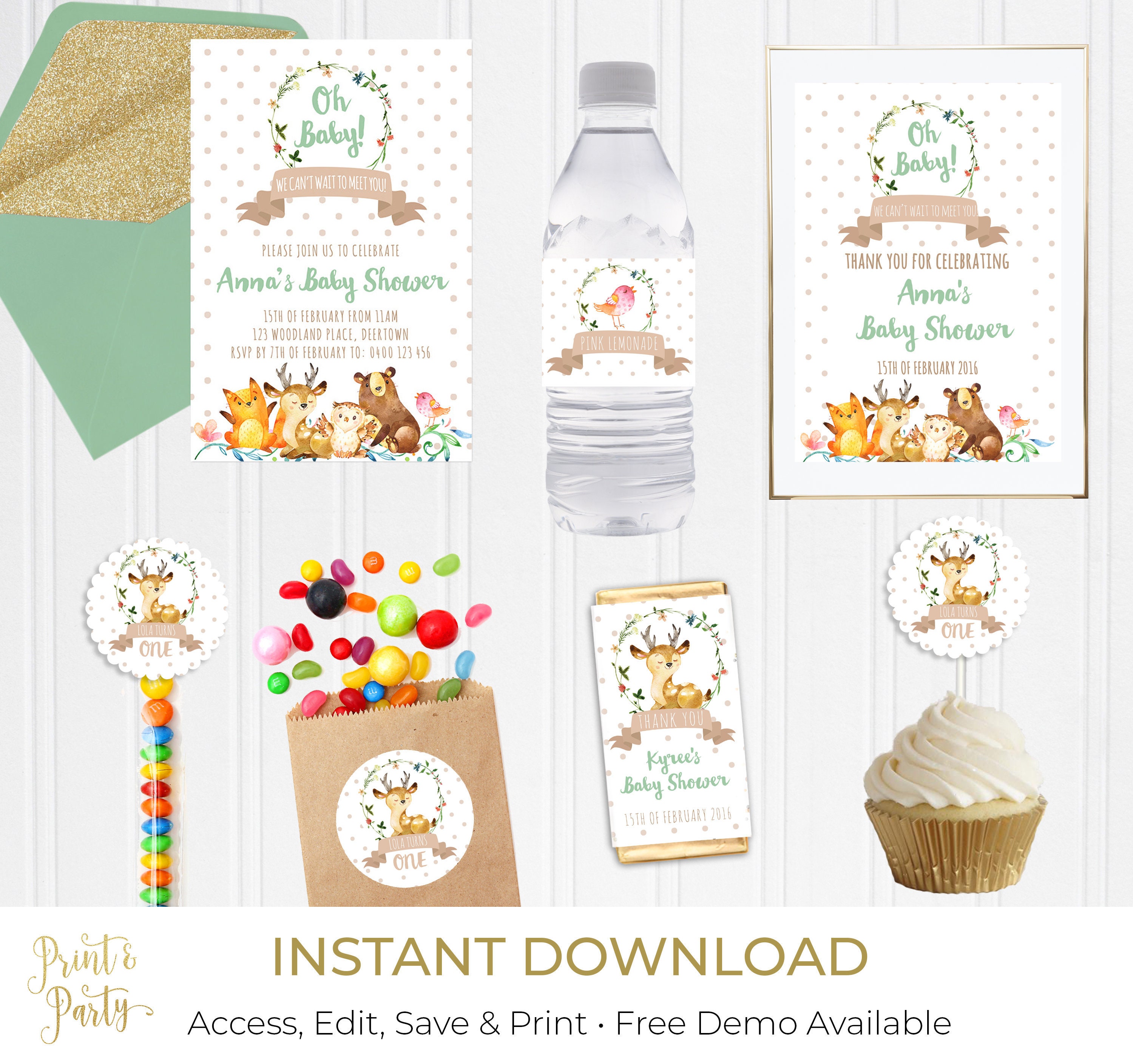 Woodland DIY Party Package Printable DIY Stationery Set - Etsy