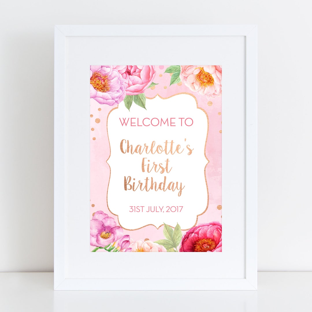 Floral Gold Party Sign DIY Party Template Editable, Instant Download ...