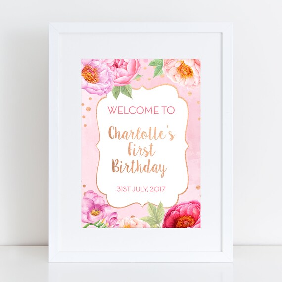 Floral Gold Party Sign DIY Party Template Editable | Etsy