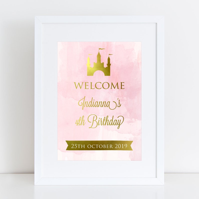 Watercolor Princess Party Sign DIY Digital Template Editable | Etsy