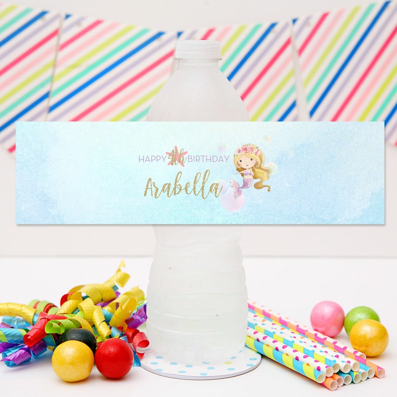 Mermaid Drink Label Water Bottle Wrapper DIY Party Template - Etsy