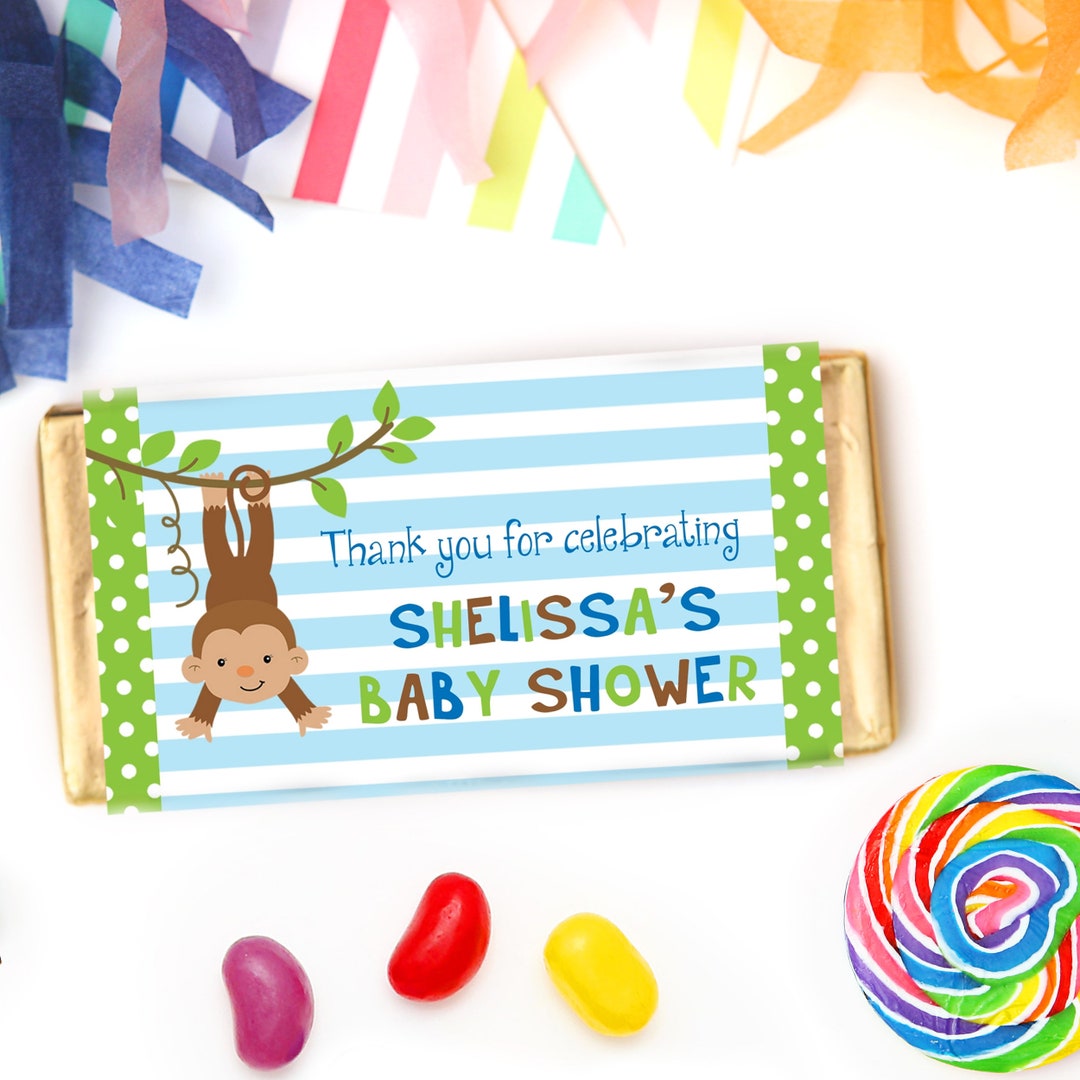 Blue Monkey Chocolate Bar Candy Wrapper | DIY Party Template | Editable ...