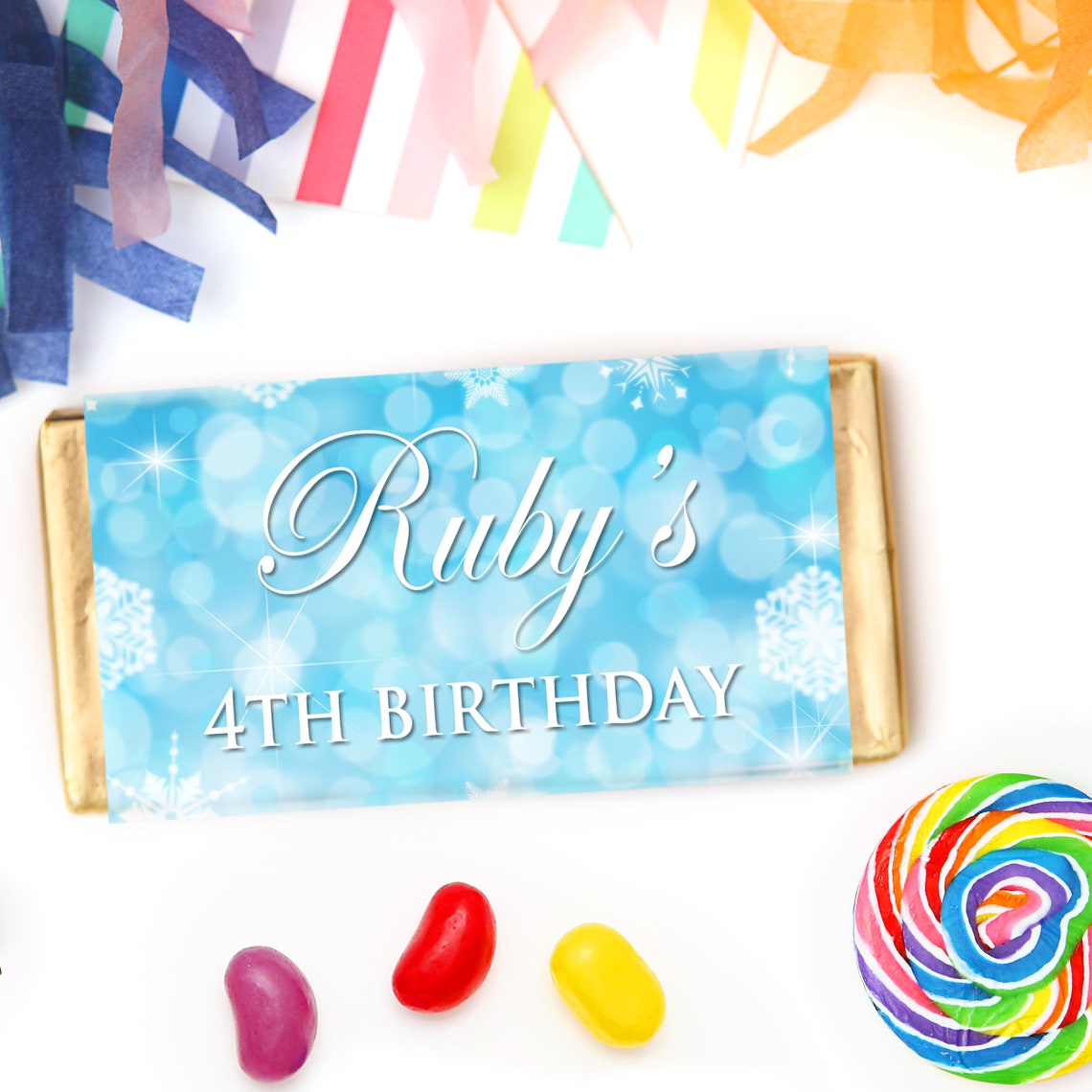 Snowflake Chocolate Bar Candy Wrapper DIY Party Template Editable ...