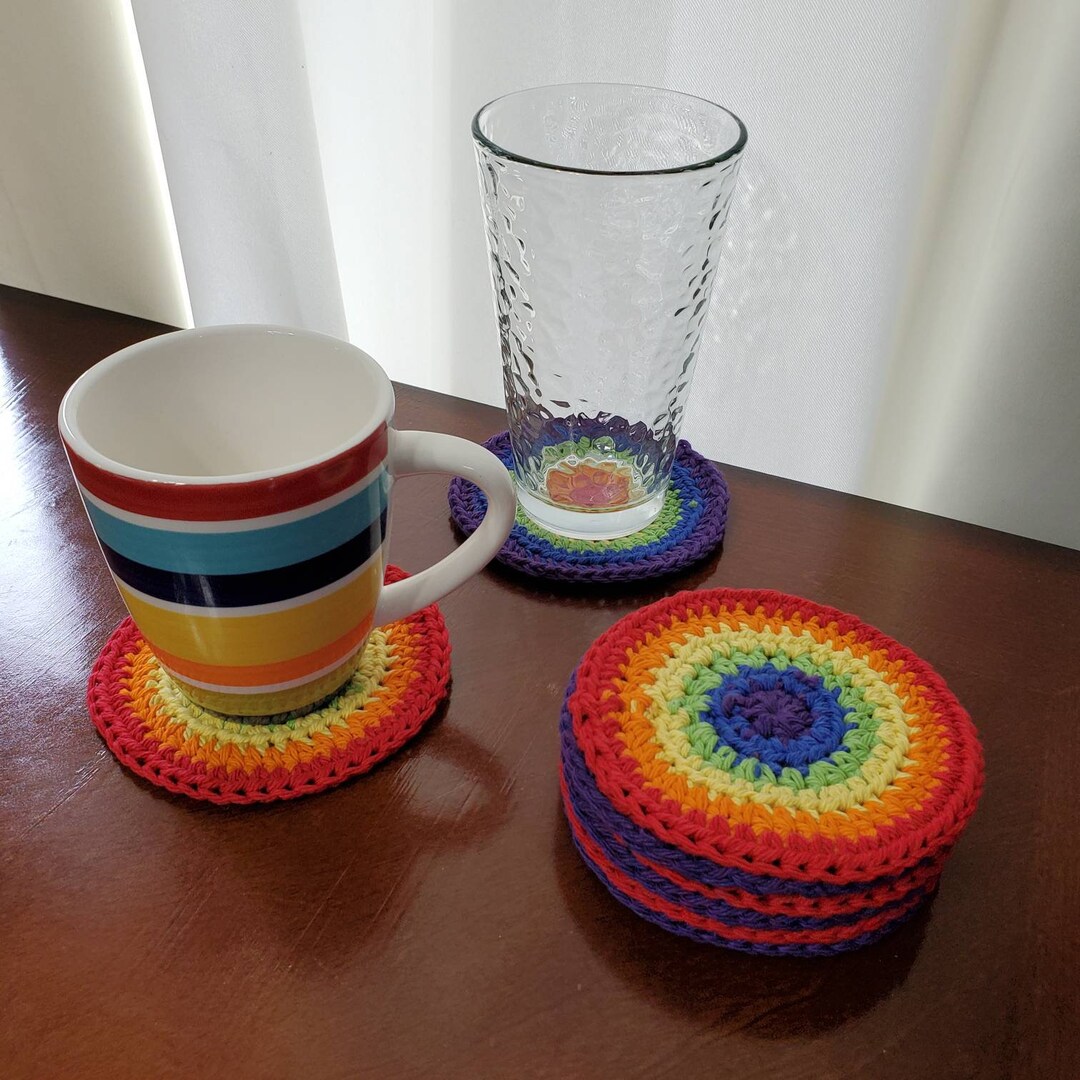 Rainbow Ring Coaster Crochet (set of 4) - Etsy