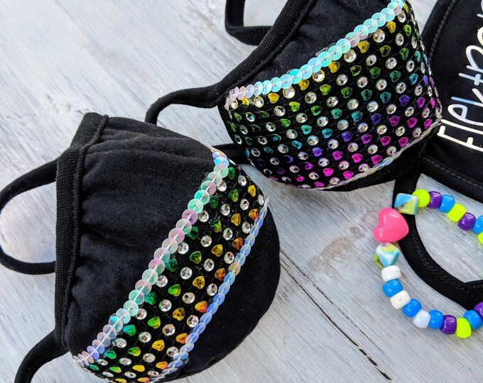 Rainbow Sequin Sparkle Dust Mask - Etsy