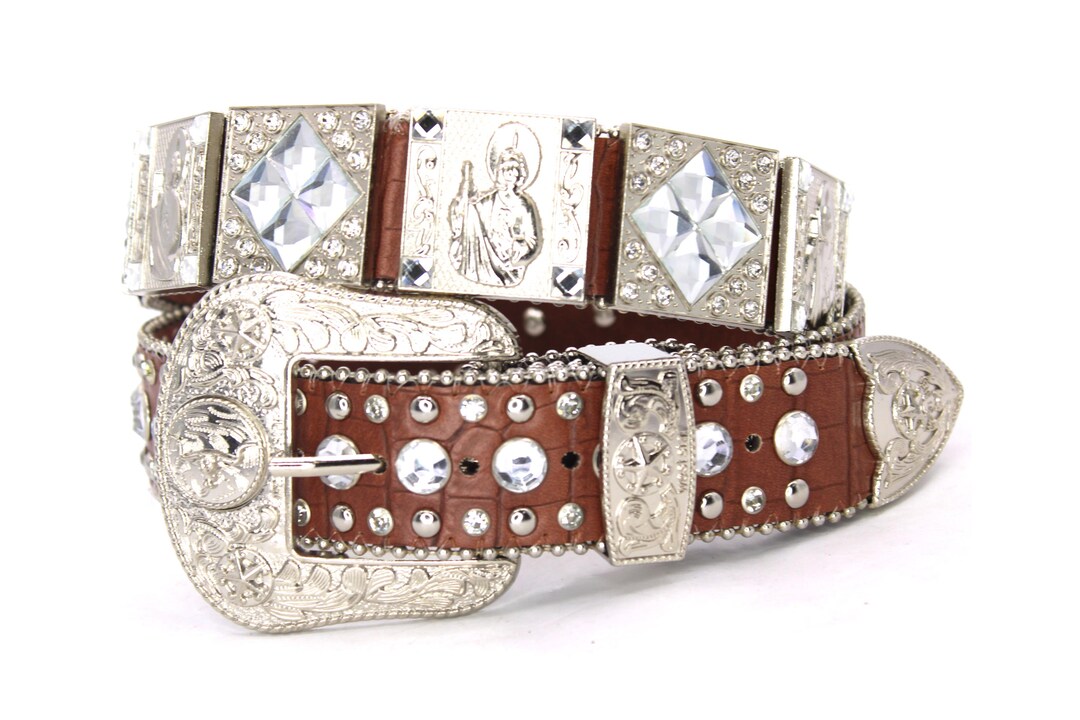Rhinestone Cowboy Belt: West Star Texas Leather Belt With St. Jude - Etsy