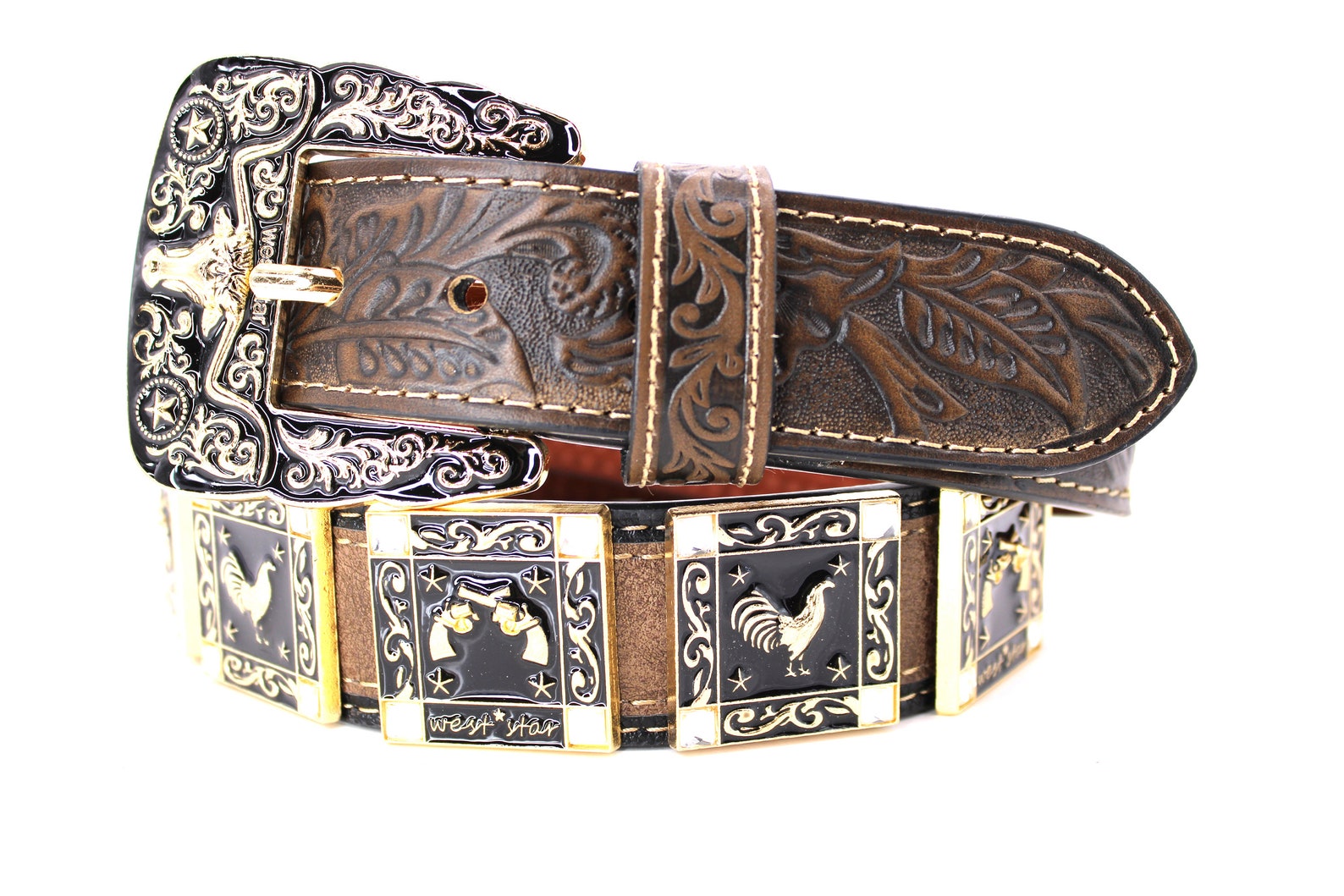 Men Women Longhorn Buckle Gold Black Rooster Concho Hardware - Etsy