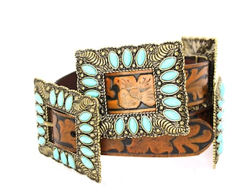 Western Oval Concho Chain Belt With Chip Stones - Etsy