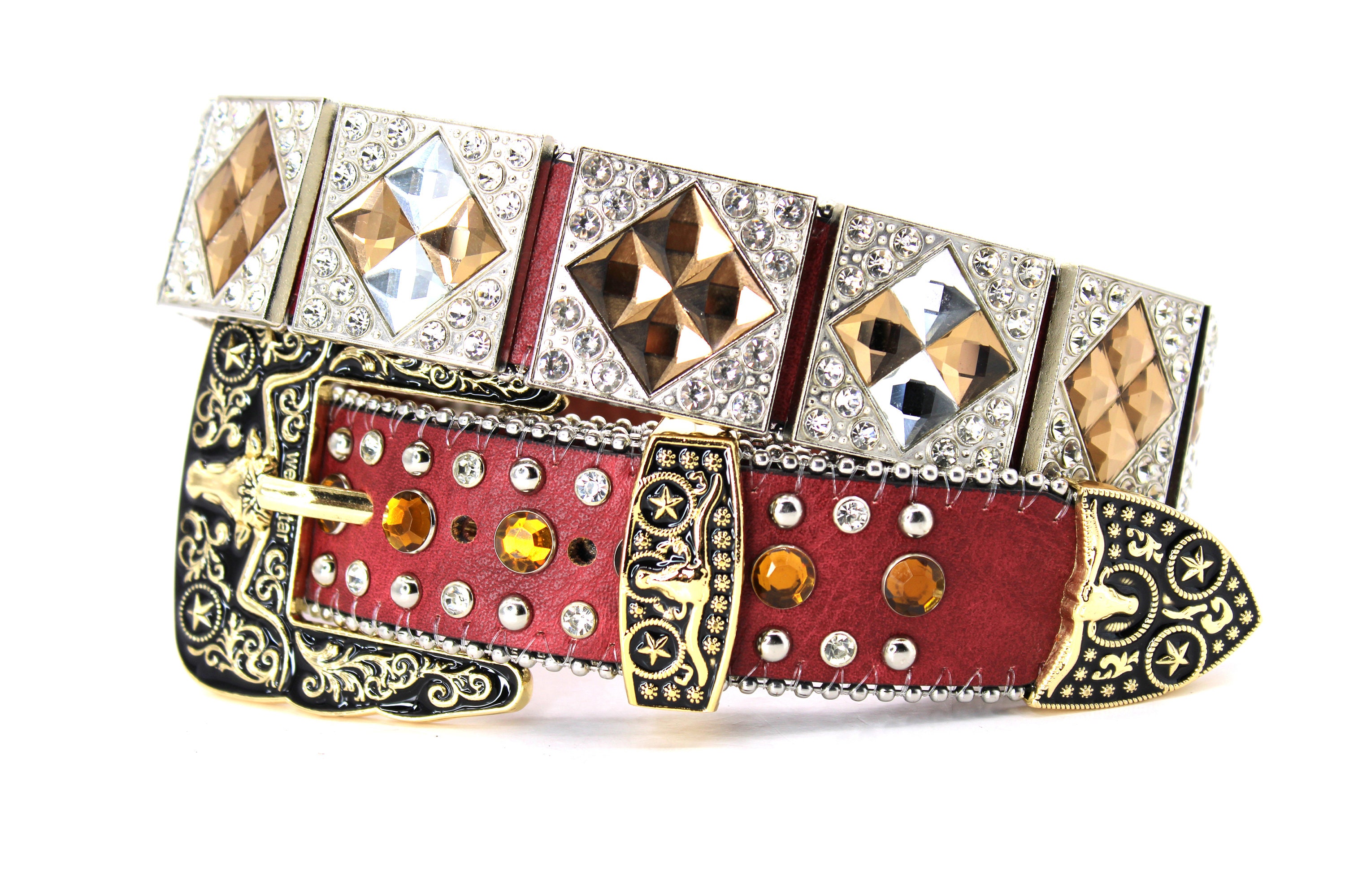 Unisex Bling Belt Western Longhorn Buckle Big Diamond | Etsy