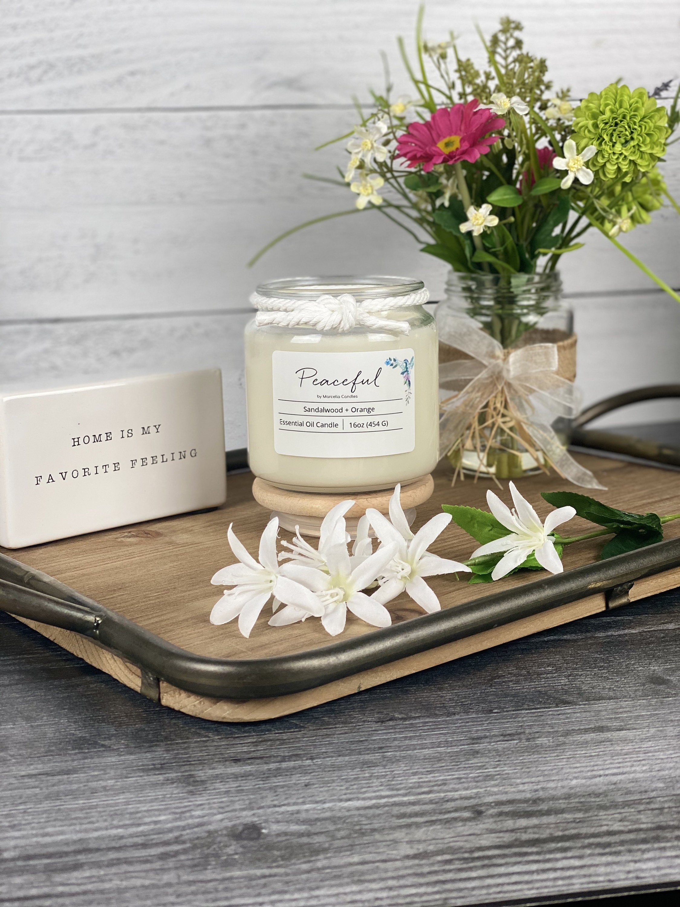 Peaceful Candle 16oz Sandalwood & Orange Essential Oil | Etsy