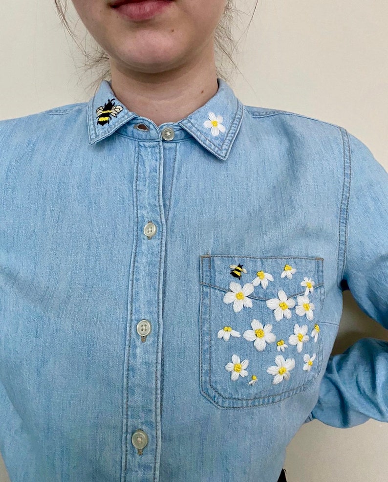 Hand Embroidered Women’s Shirt - Floral Embroidery Shirt - Bee ...