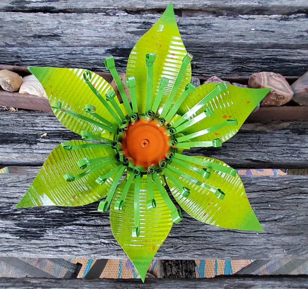 Lime & Avocado Lily Inspired Upcycled 9 Inch Tin Flower | Rustic ...