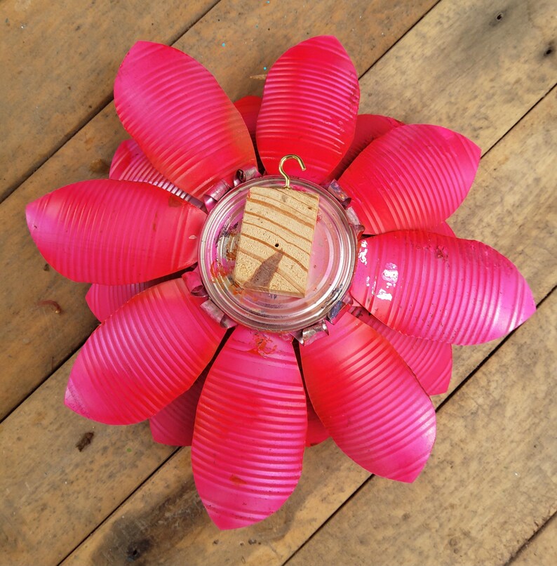 Brightest Tropical Pink Rose Inspired Upcycled 10 Inch Tin Flower ...