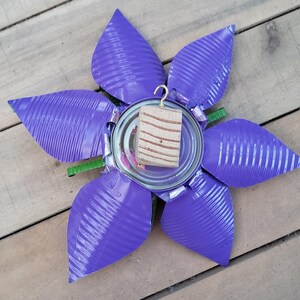 Purple & Lime Green Lily Inspired Upcycled 9 Inch Tin Flower | Rustic ...