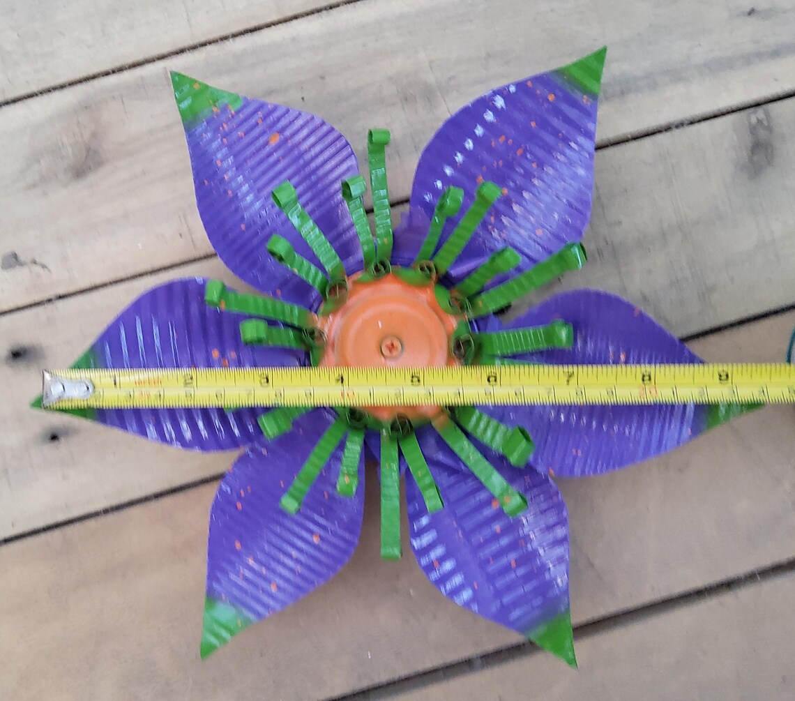 Purple & Lime Green Lily Inspired Upcycled 9 Inch Tin Flower | Rustic ...