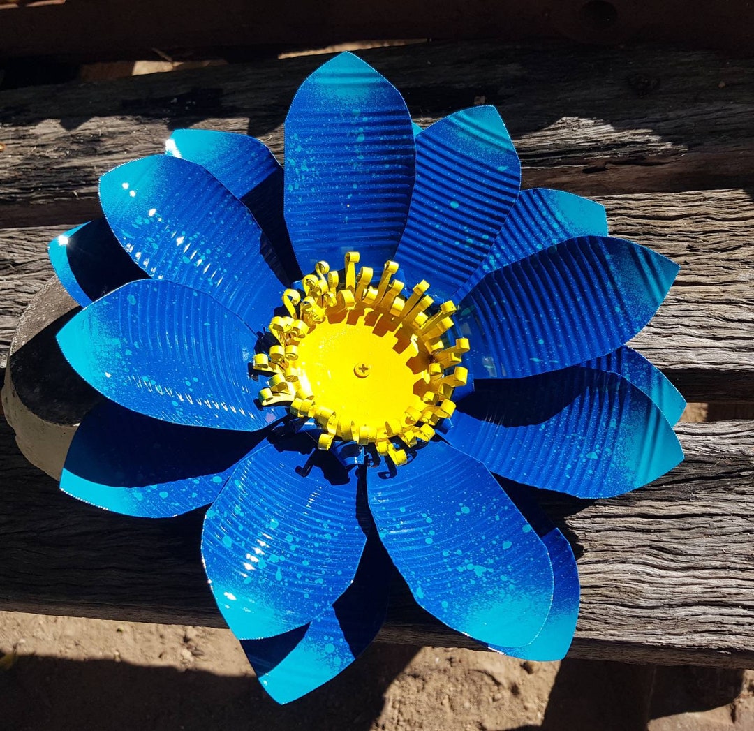 Pacific Blue Rose Inspired Upcycled 10 Inch Tin Flower| Rustic Handmade ...
