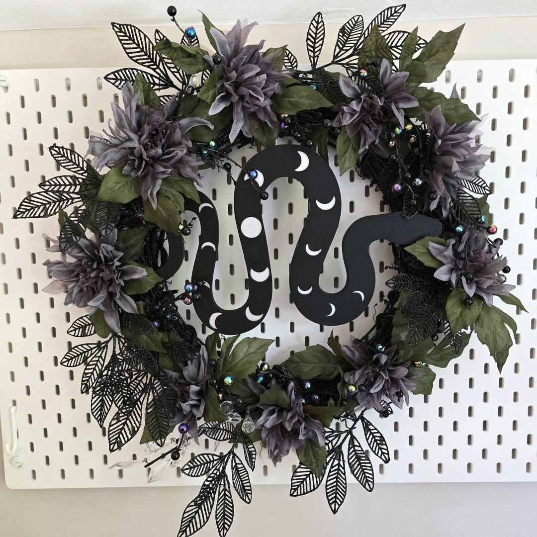 Witchy Moon Phase Snake Black Glitter Halloween Wreath - Etsy