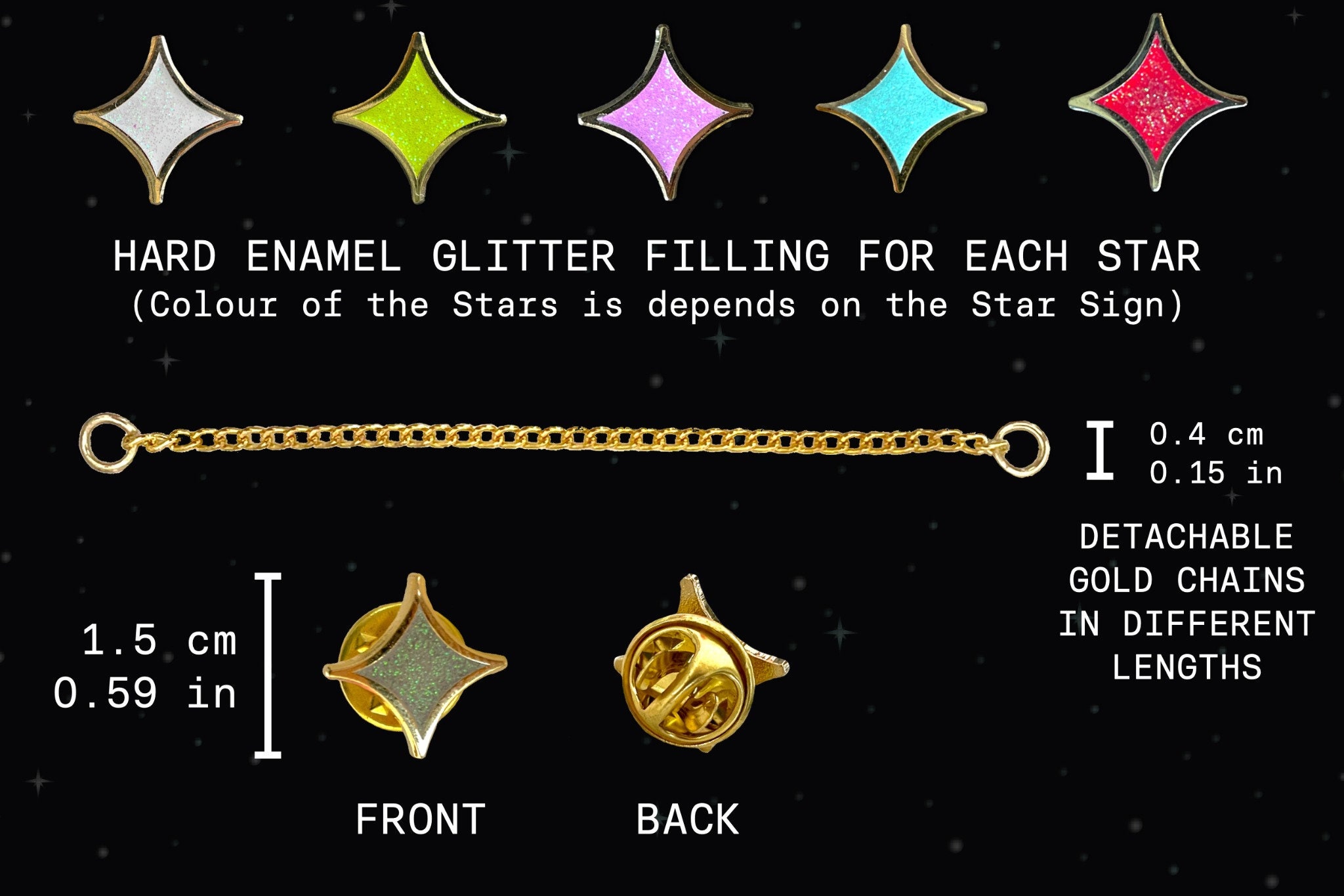 PISCES Enamel Pin Set - Removable Glitter Star Pins Astrology Zodiac ...
