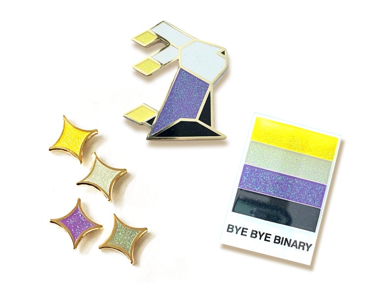 Non Binary Stars Hard Enamel Pins | Purple Yellow White Grey Agender ...