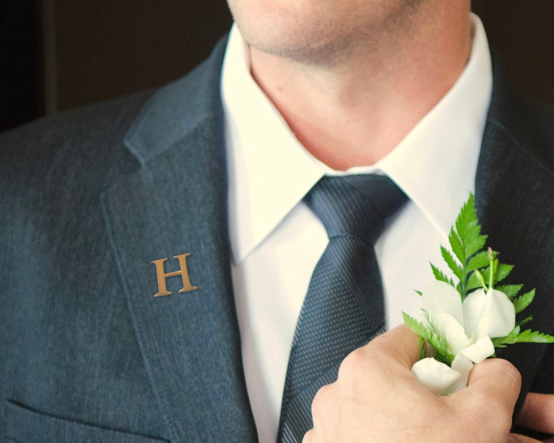 A-Z LETTER LAPEL Pin Monogram Gold Brass Rose Initial Letter Alphabet ...