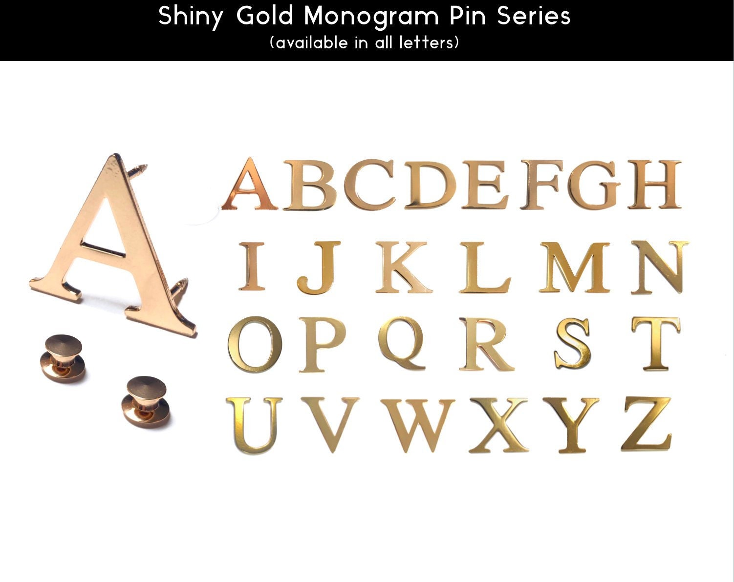 A-Z LETTER LAPEL Anstecknadel Monogramm Gold Messing Rose Initial ...