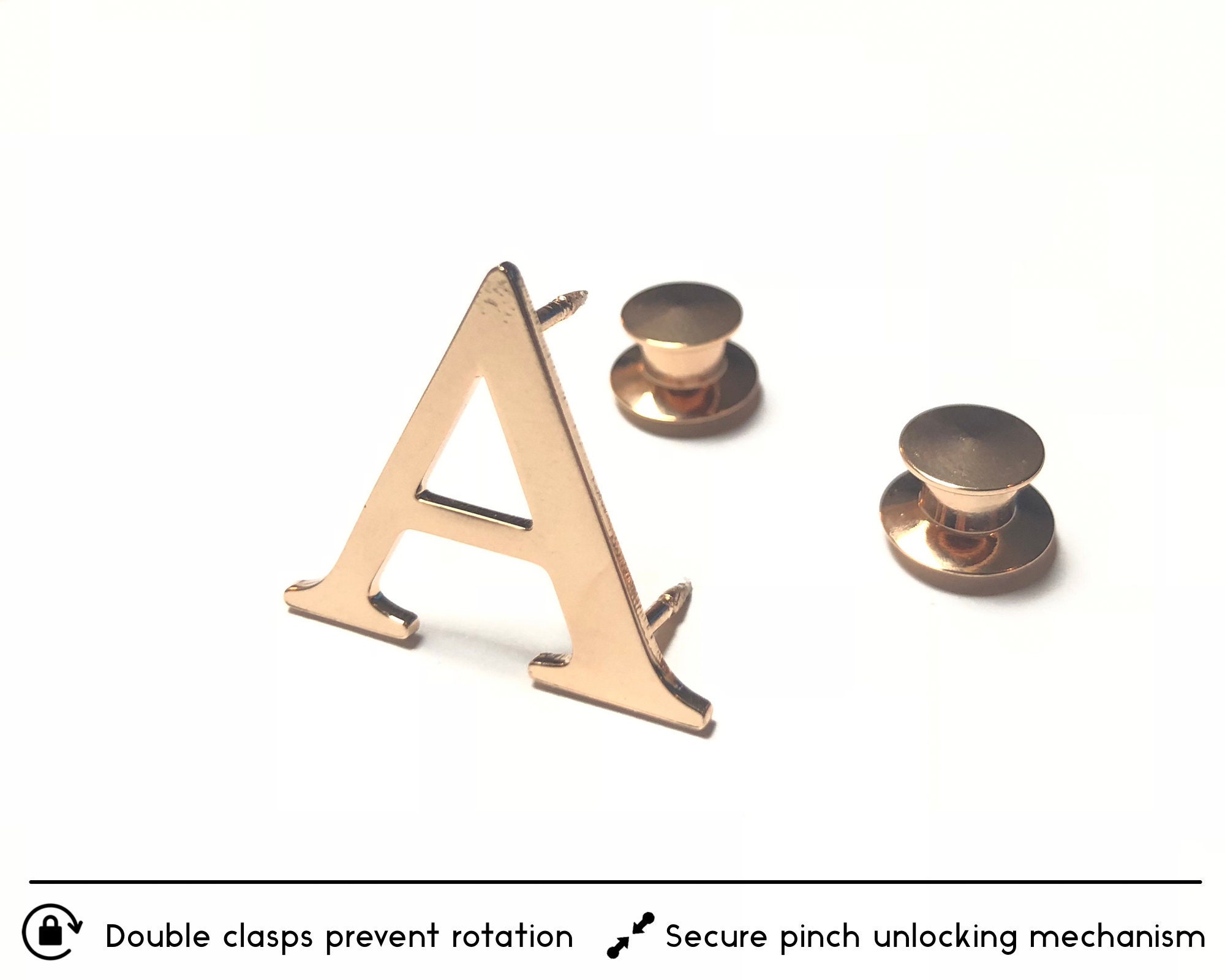 A-Z LETTER LAPEL Pin Monogram Gold Brass Rose Initial Letter Alphabet ...