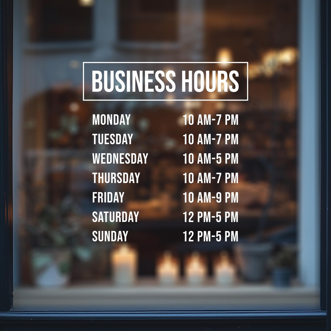 Business Hours Window Decal, Storefront Business Sticker, Vinyl Door ...