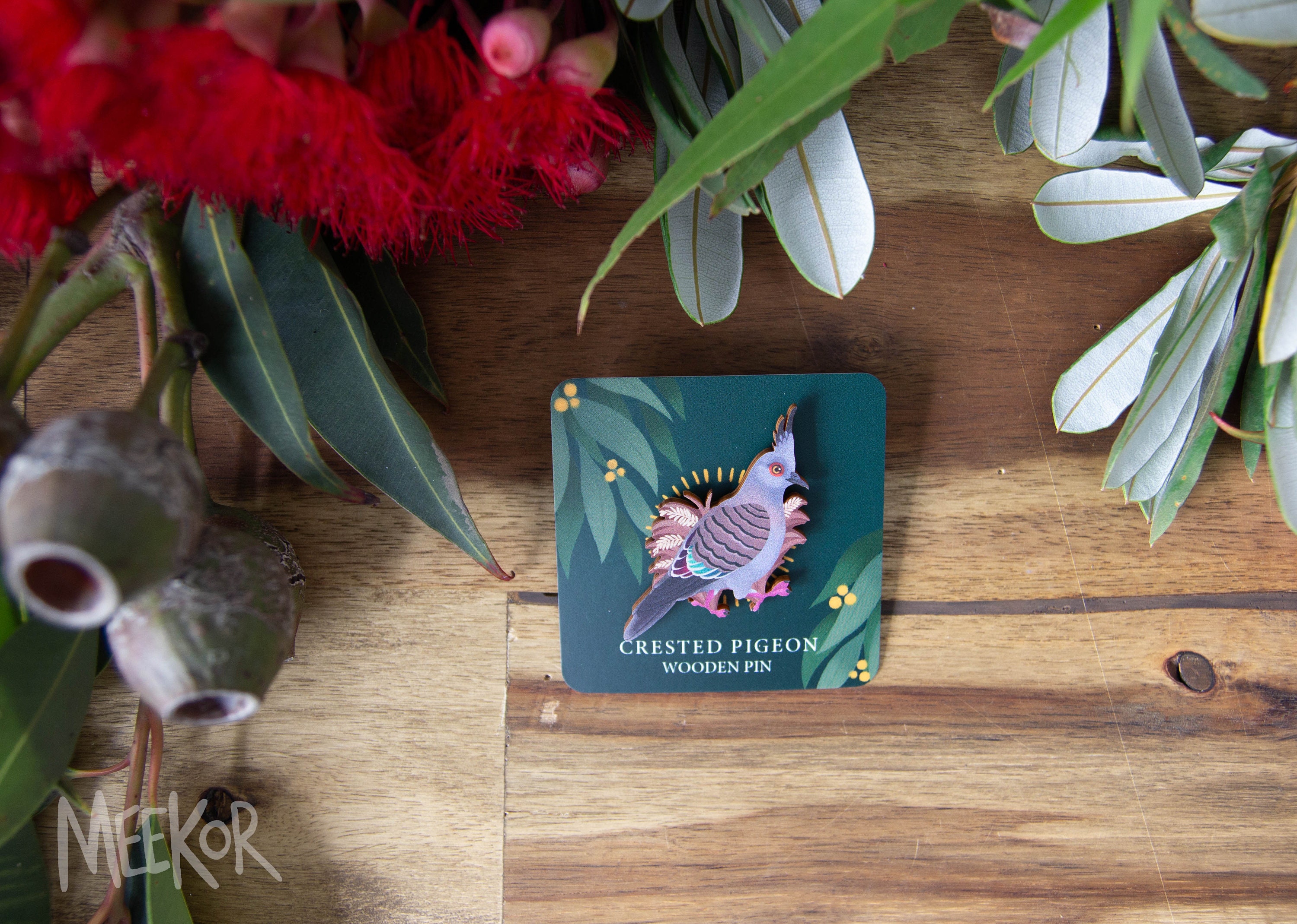 Crested Pigeon Wooden Pin: Australian Made Artist Pin - Etsy
