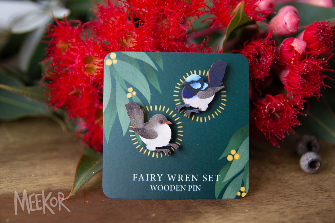 Fairy Wren Wooden Pin 3 Variations Natural Wooden Pin Australian Made ...