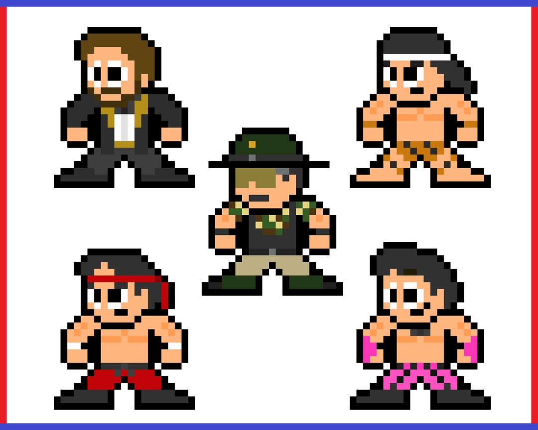 8bit Vinyl Decals, CLASSIC WRESTLERS, Set 4 Sheet of 5 Decals, Pixel ...
