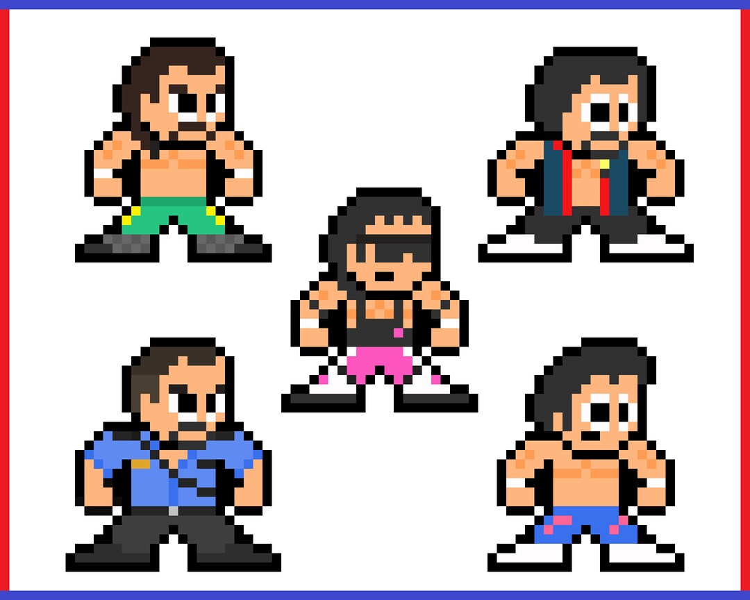 8bit Vinyl Decals, CLASSIC WRESTLERS, Set 3 Sheet of 5 Decals, Pixel ...