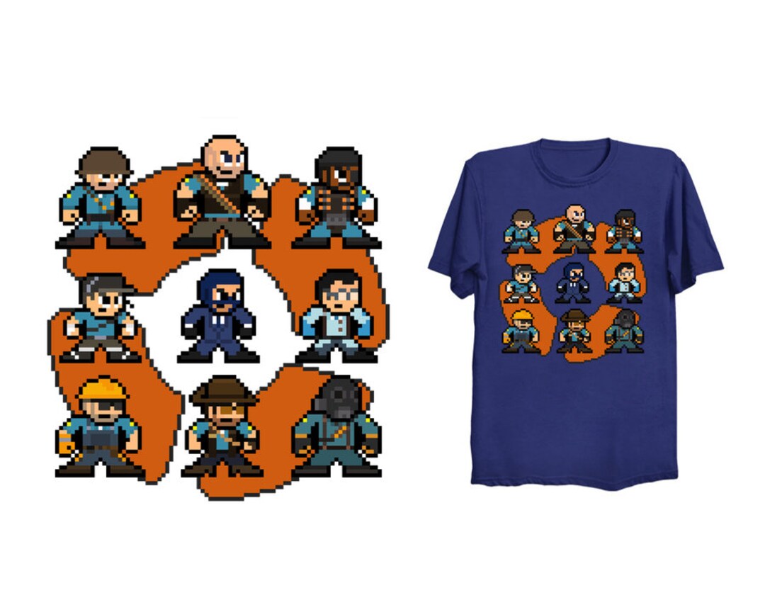 8-bit TF2 BLUE TEAM T-shirt Retro Style 8bit NES Mega Man Team Fortress ...