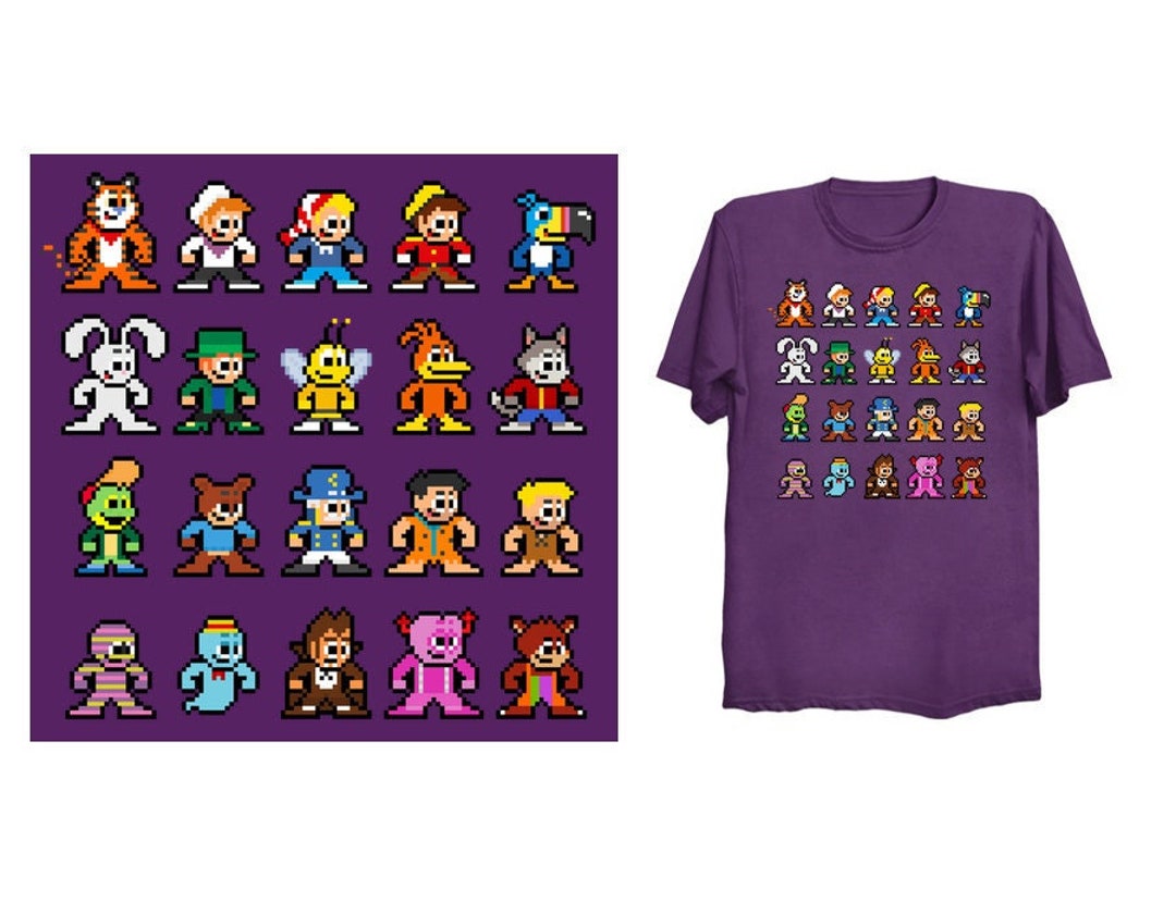 BREAKFAST CEREAL MASCOTS 8-bit T-shirt Retro Style 8bit Pixel Art Shirt ...