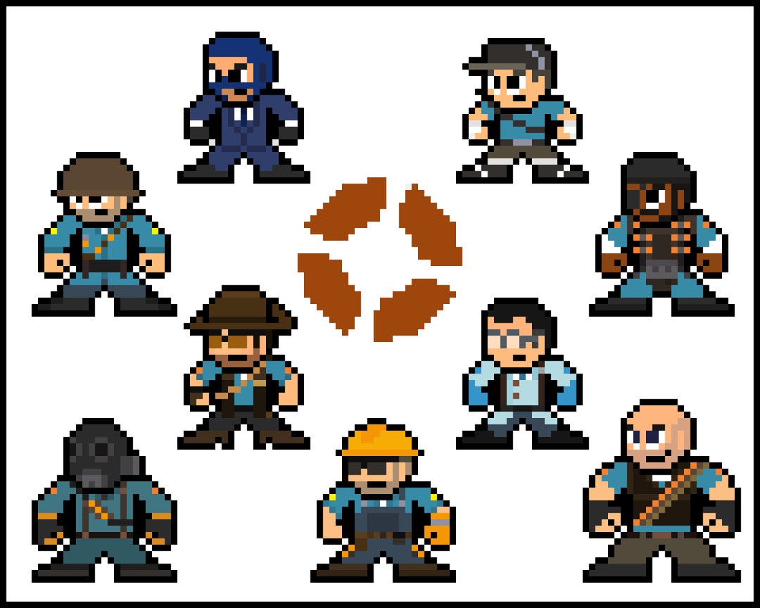 TF2 BLUE TEAM, 8bit Vinyl Decals, Set of 10, Pixel Art, Sticker Sheet ...