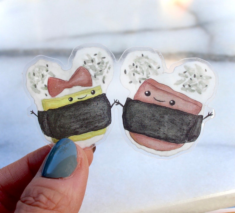 Mickey and Minnie Spam Musubi Disney Sticker Clear Vinyl Waterproof ...