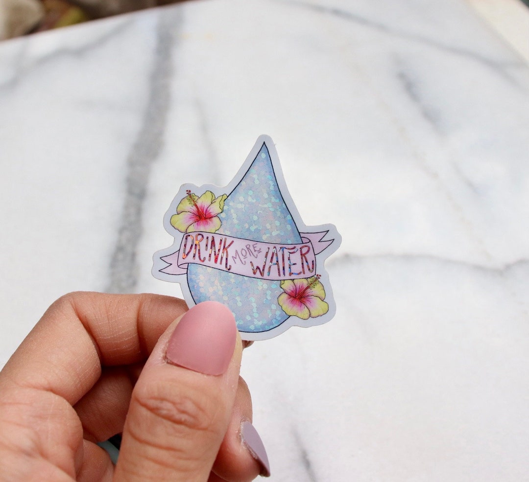 Retro Drink More Water Sticker Glitter Hydrate | Waterproof ...