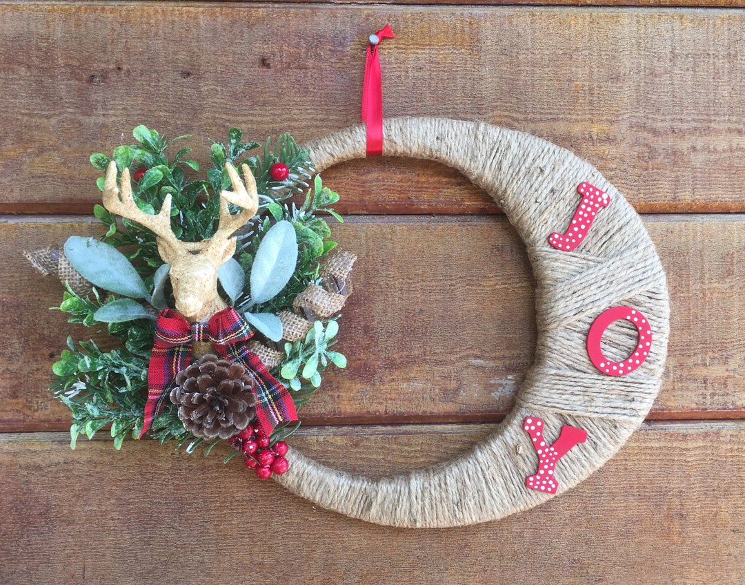 Deer, Joy Jute Wreath, Christmas Decorations, Wreaths, Farmhouse Decor ...
