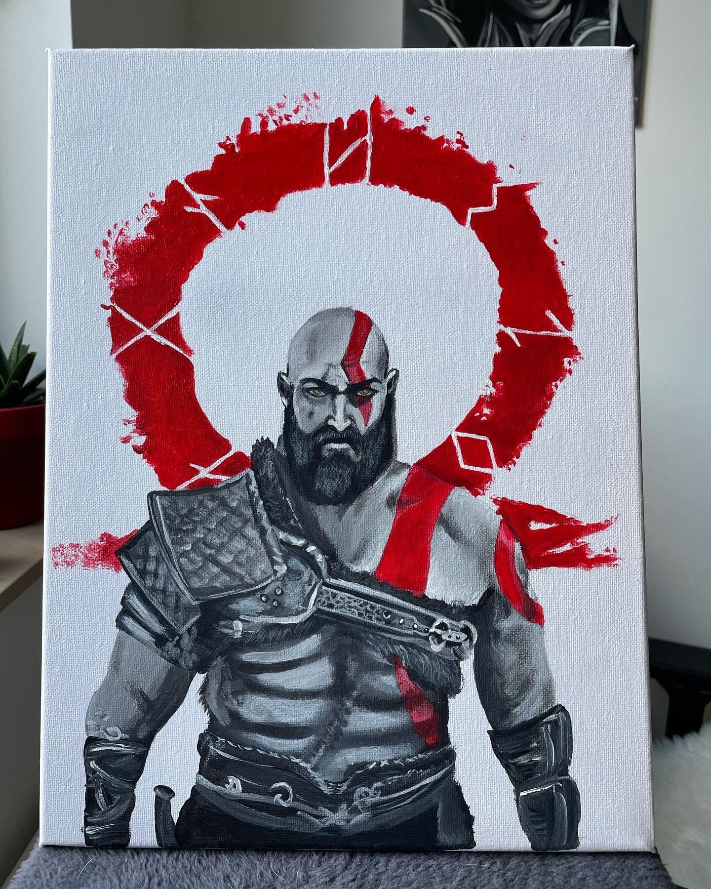 God of War Kratos Painting on Canvas Acrylic Art 100% Handmade - Etsy