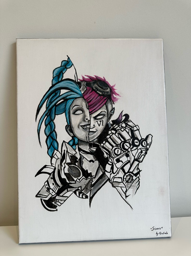 Jinx & Vi sisters Acrylic Handmade Painting on Canvas League of Legends ...