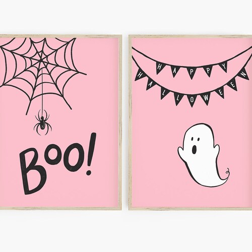 Happy Halloween Printable Pink Halloween Wall Art Halloween - Etsy