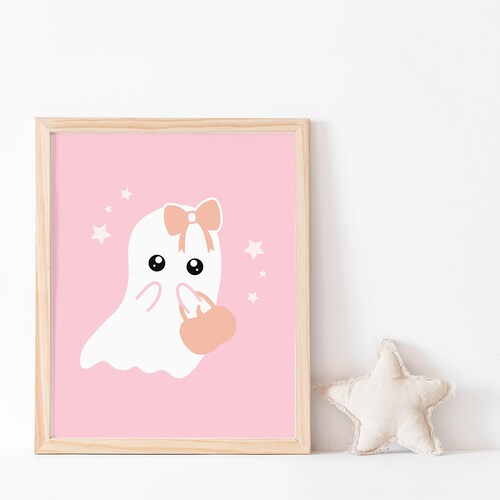 Cute Ghost Printable Pink Halloween Decor Ghost Art Print | Etsy
