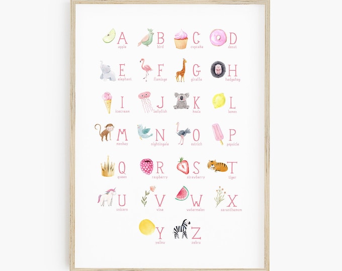 Alphabet Printable Alphabet Girls Print Girls Nursery Art Print ...